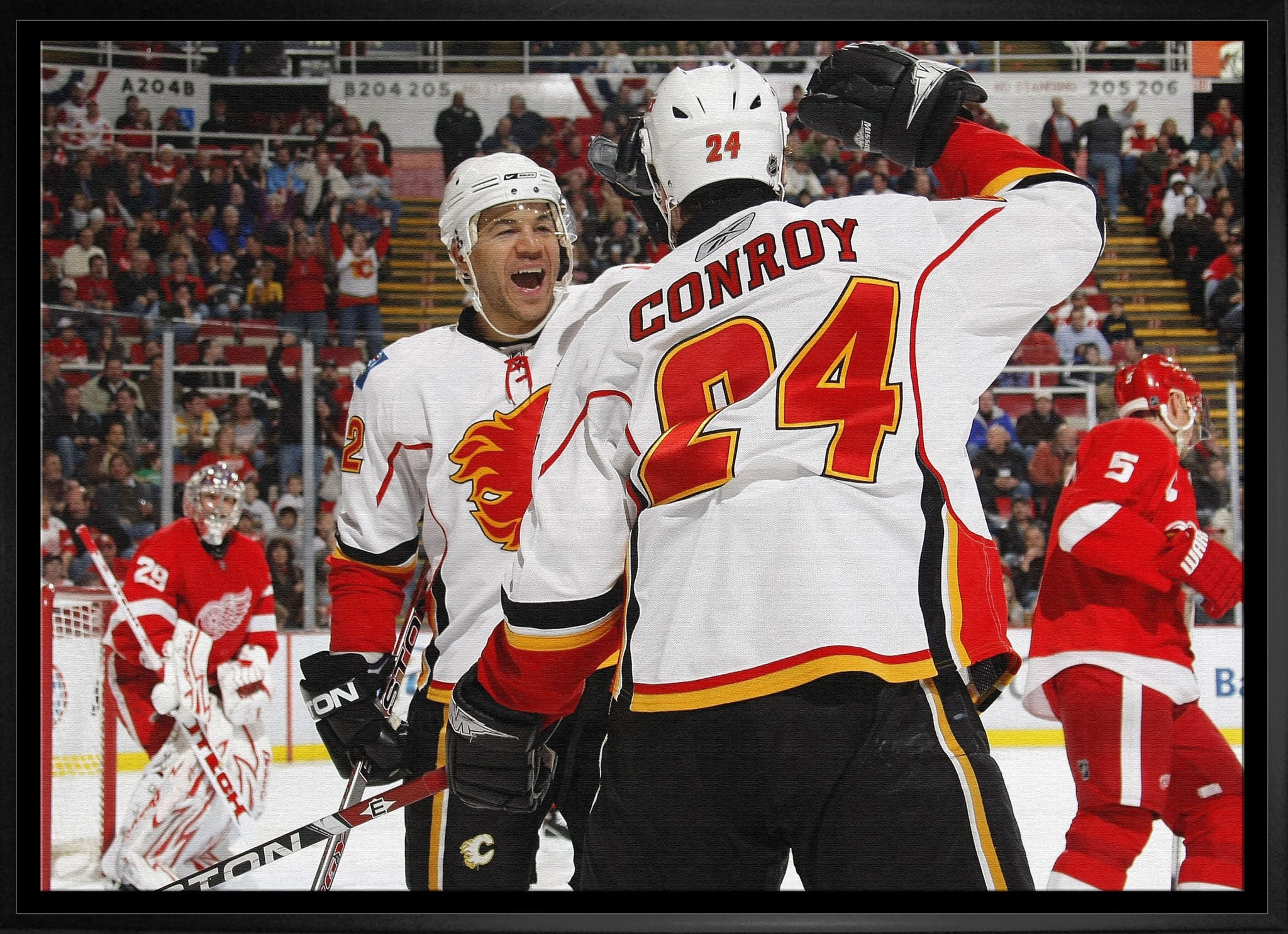 Jarome Iginla and Craig Conroy 20x29 Framed Canvas Flames Celebration ...